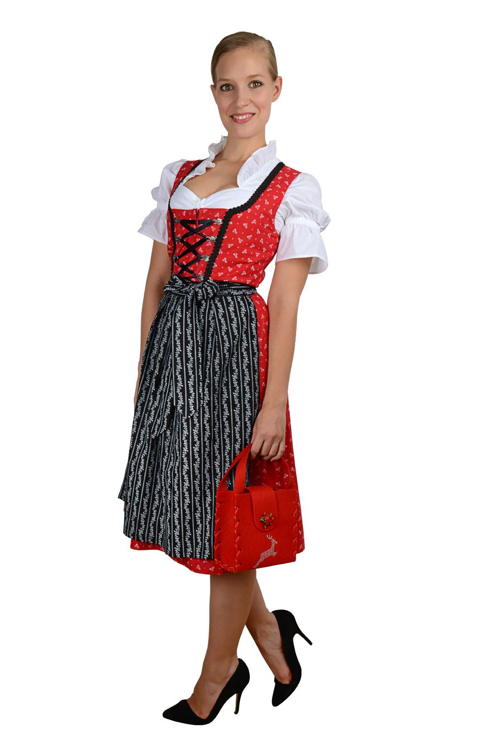 Midi Dirndl rot schwarz mit weißen Streublümchen | 36 | EN121215-36