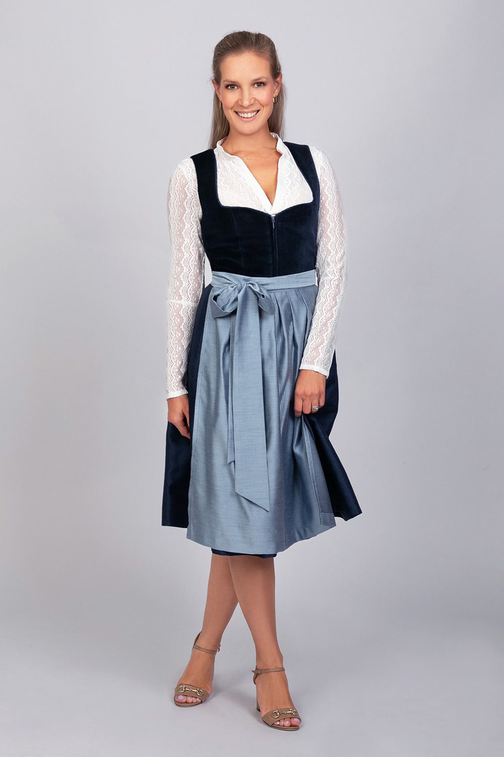 Midi Dirndl Luna Samt Blau