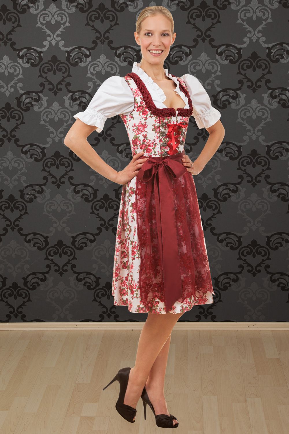 Midi Dirndl Estefania Blumen rot | 34 | EN121242-34