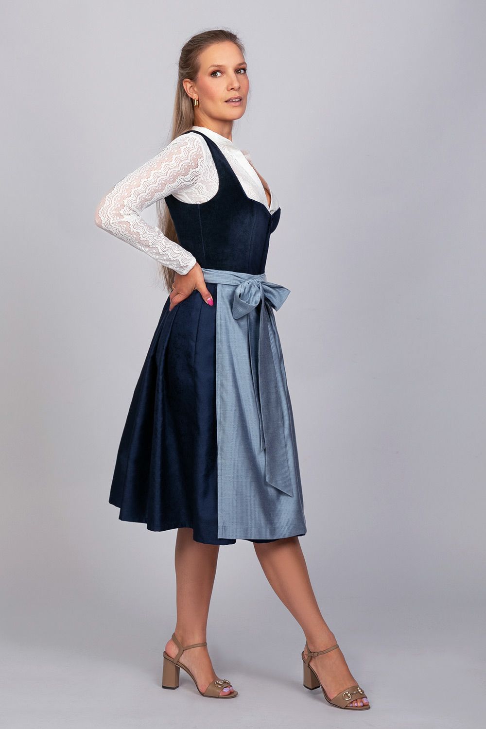 Midi Dirndl Luna Samt Blau